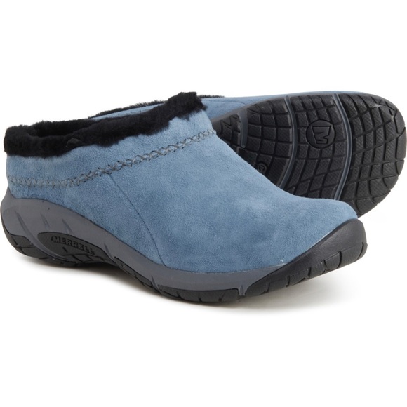 Merrell | Shoes | Merrell Encore Ice 4 Clogs Suede Stonewash Blue Mules ...